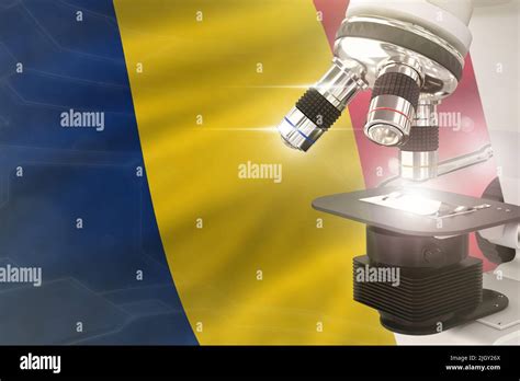 Microscope On Chad Flag Background Science Development Concept Research In Chemistry Or