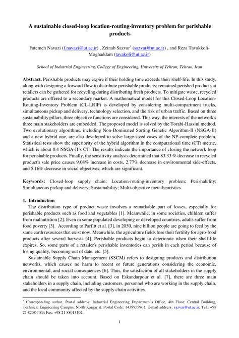 Pdf A Sustainable Closed Loop Location Routing Inventory Problem For Perishable Products