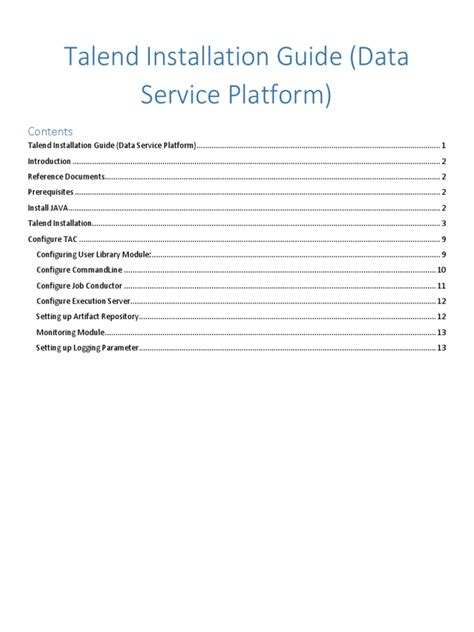 Talend Installation Guide Data Service Platform Pdf Library Computing Command Line