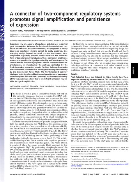 Pdf A Connector Of Two Component Regulatory Systems Promotes Signal Amplification And