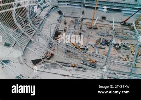 Cable Stayed Roof Structures Of A Football Stadium Stock Video Footage