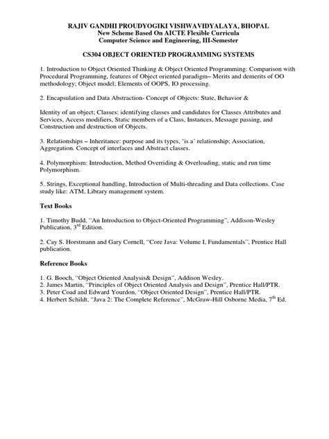 Rgpv Syllabus Aicte Cs 304 Object Oriented Programming Systems Pdf