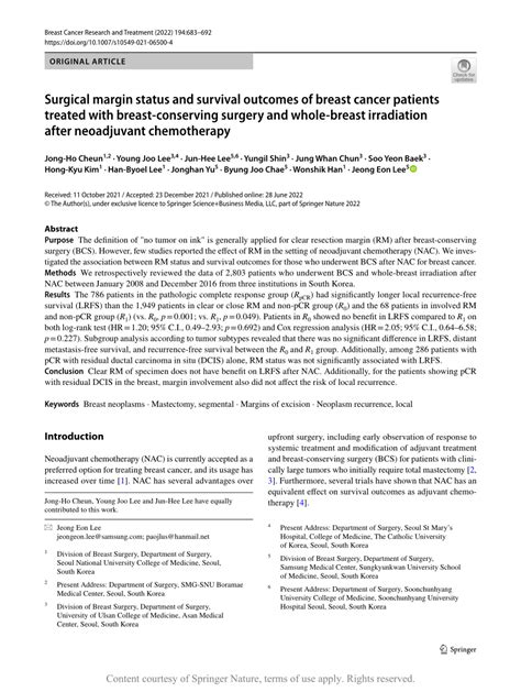 Surgical Margin Status And Survival Outcomes Of Breast Cancer Patients