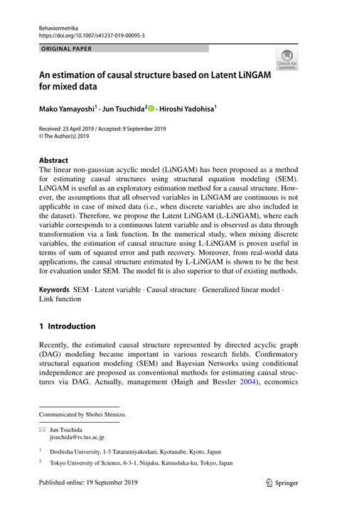 Pdf An Estimation Of Causal Structure Based On Latent Lingam For Mixed Data