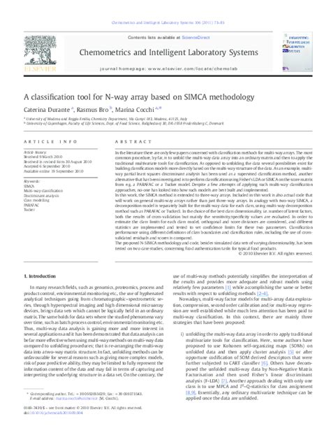 pdf a classification tool for n way array based on simca methodology