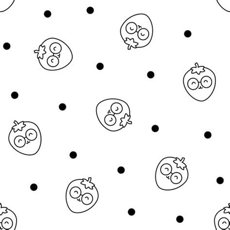 Cute Strawberry Seamless Pattern Coloring Page Vector Image