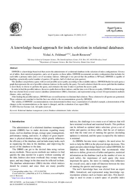 Pdf A Knowledge Based Approach For Index Selection In Relational