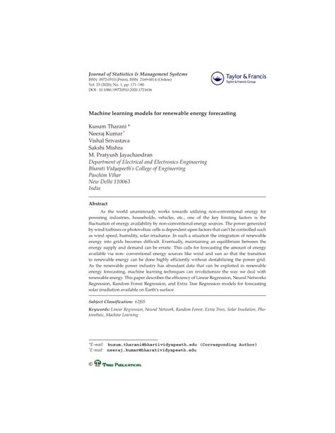 Pdf Machine Learning Models For Renewable Energy Forecasting