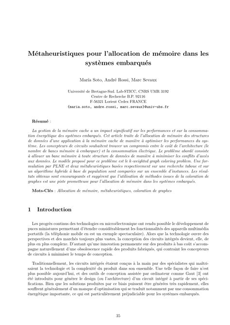pdf métaheuristiques pour l allocation de mémoire dans les systèmes