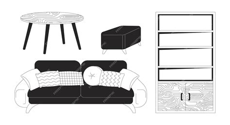 Premium Vector Living Room Furniture Black And White 2d Line Cartoon Objects Set