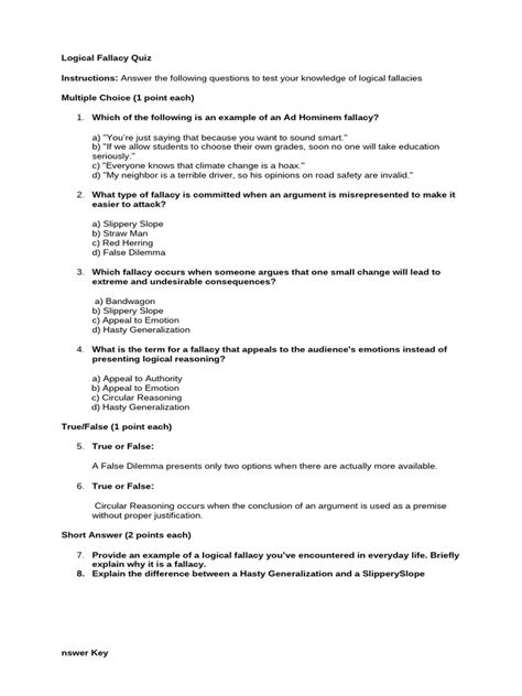 Logical Fallacy Quiz Pdf