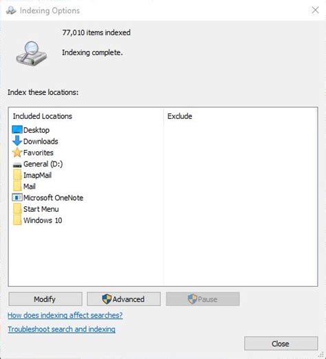 Indexing Options Windows 10 Using Built In Os Indexing Features For