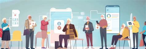 A Group Of Older Adults Interacts With Various Devices Showcasing The Integration Of Technology