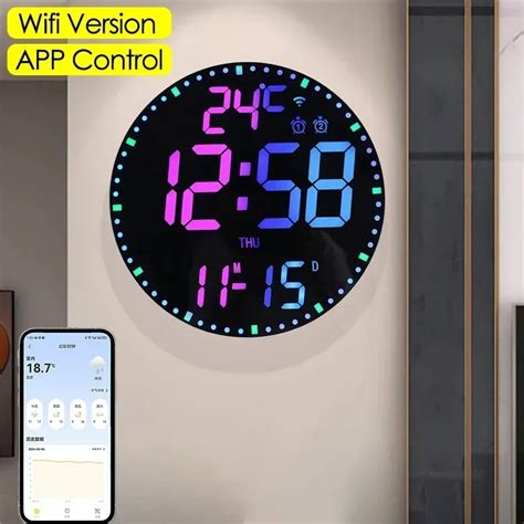 Rgb Led Digital Wall Clocks Intelligent Wifi App Control Temperature
