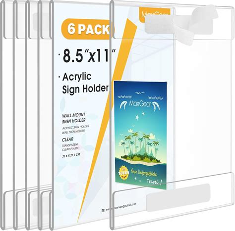 Maxgear Acrylic Wall Sign Holder 85x11 With Hook And Loop