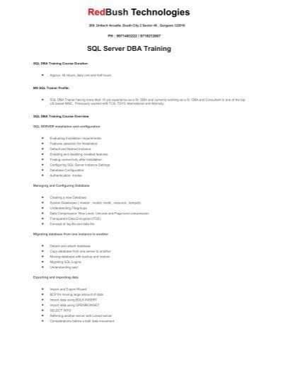 Sql Server Dba Training