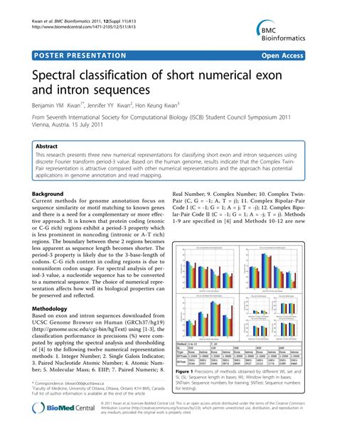 Pdf Spectral Classification Of Short Numerical Exon And Intron Sequences