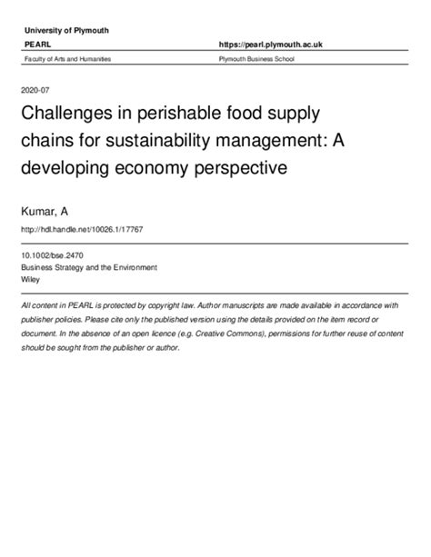 Pdf Challenges In Perishable Food Supply Chains For Sustainability Management A Developing