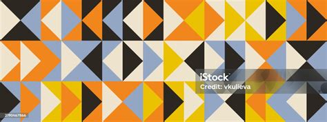 밝은 복고풍 삼각형 완벽 한 패턴입니다 추상 기하학적 세기 중반 배경입니다 다채로운 스위스 모더니스트 또는 포스트 모더니즘 스타일의 벽지 벡터 모듈식 반복 오버레이 화려한