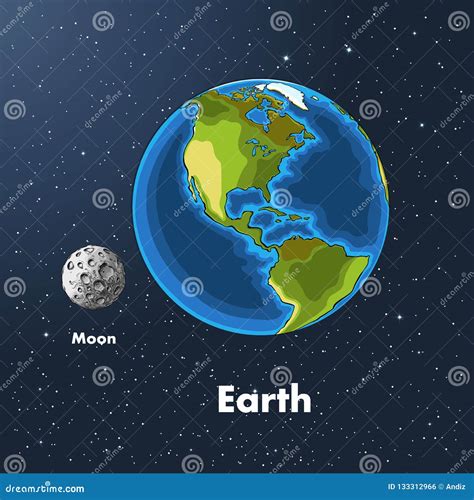 Hand Drawn Sketch Of The Planet Earth And Moon In Color Against The