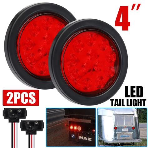 Supsupsiu 2x 4inch Round Red 24 Led Truck Trailer Stop Turn Tail Brake