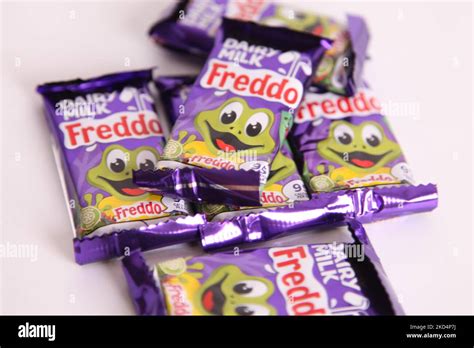 Cadbury Dairy Milk Freddo Chocolate Bars On White Background Bar Of Chocolate Freddos Stock