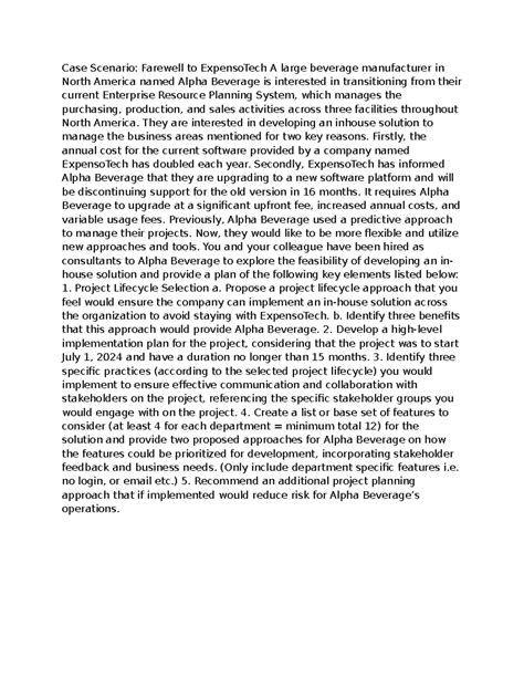 Case Scenario Communication Case Scenario Farewell To Expensotech A Large Beverage