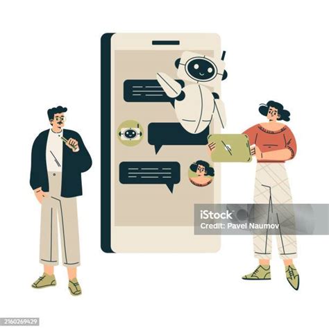 인공 지능 기술 와 남자와 여자 캐릭터 와 채팅 와 봇 벡터 일러스트 기계류에 대한 스톡 벡터 아트 및 기타 이미지 기계류