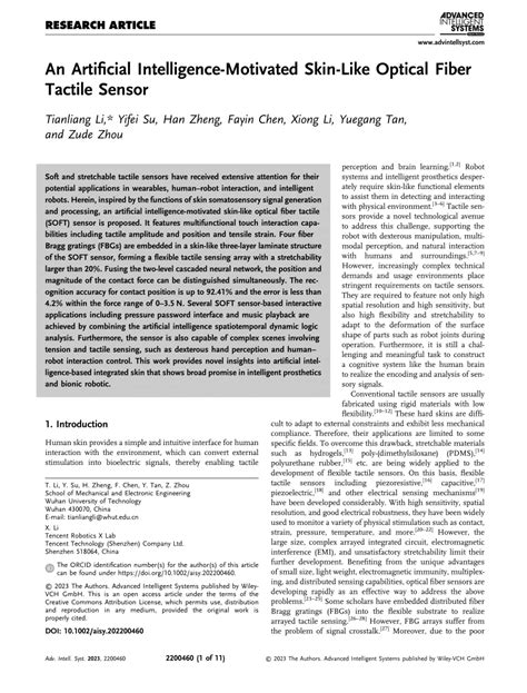 Pdf An Artificial Intelligence‐motivated Skin‐like Optical Fiber Tactile Sensor