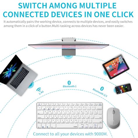 RAPOO 9000M Multi Mode Ultra Slim Wireless Bluetooth Combo Mouse Keyboard Multiple Devices