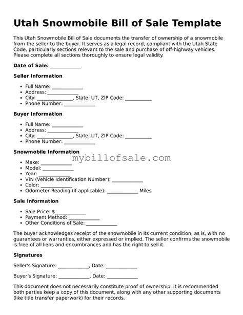Blank Utah Snowmobile Bill Of Sale Pdf Template ≡ My Bill Of Sale