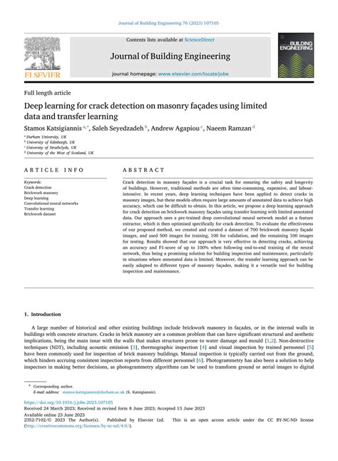 Pdf Deep Learning For Crack Detection On Masonry Façades Using Limited Data And Transfer Learning