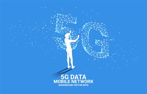 실루엣 남자는 Vr 안경을 착용 다각형 도트 연결 라인 모양의 5g 모바일 네트워킹 디지털 가상 현실 기술과 Ar의 개념 5g에