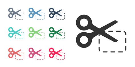 블랙 가위는 흰색 배경에 고립 된 할인 쿠폰 아이콘을 인하합니다 저렴한 가격에 온라인 슈퍼마켓에서 판매하는 개념 또는 절반 비용 다채로운 아이콘을 설정합니다 벡터 가격에