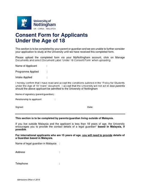 Consent Form For Applicants Under The Age Of 18 Pdf