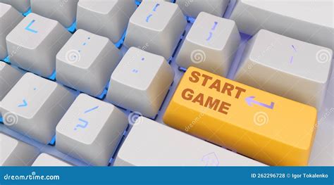 White Keyboard With Start Game Button D Render Image Stock Illustration Illustration Of