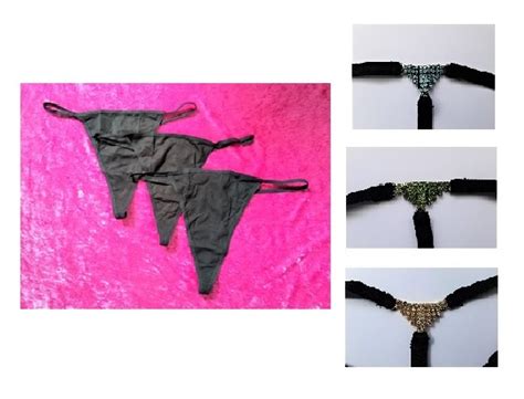 Ladies Simple Black G String With Coloured Diamante Trimmings Ml Aqua