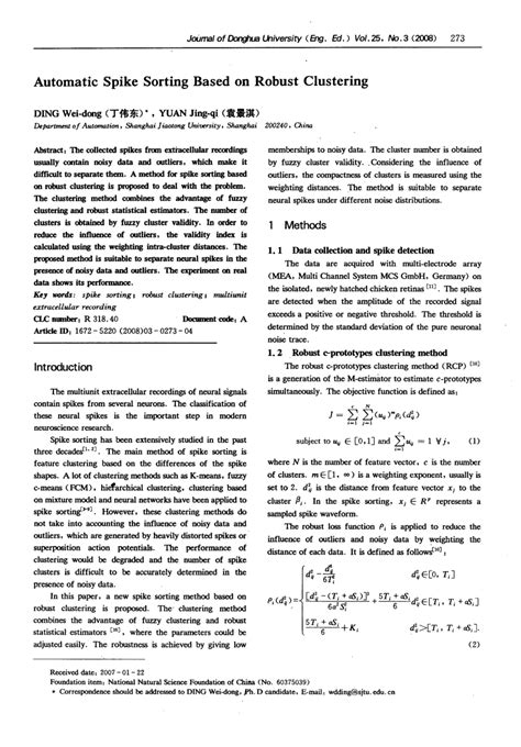 Pdf Automatic Spike Sorting Based On Robust Clustering