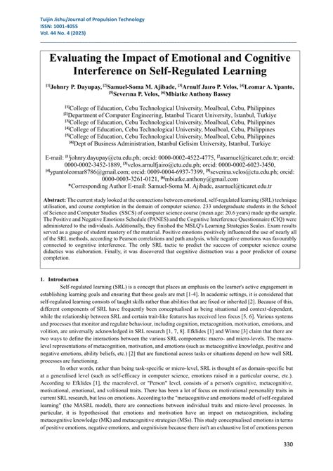 Pdf Evaluating The Impact Of Emotional And Cognitive Interference On Self Regulated Learning