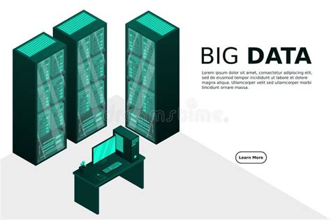 web hosting and big data processing server room rack concept of data