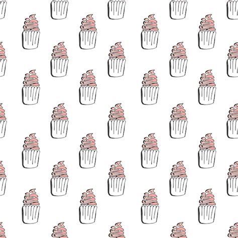 과자 손으로 그린 원활한 패턴 낙서 배경 컬렉션 과자 컵 케이크 아이콘 벡터 설정 프리미엄 벡터