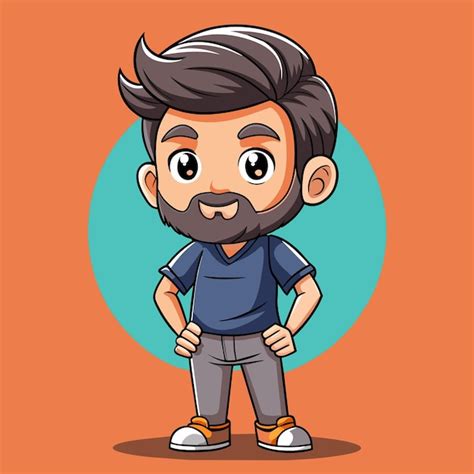 Adorable Bearded Guy Cartoon Vector Art Premium Ai Generated Vector