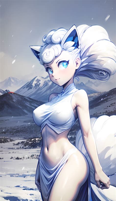 Rule 34 1girls Ai Generated Alolan Vulpix Anthro Big Breasts Blue