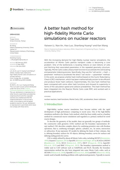 Pdf A Better Hash Method For High Fidelity Monte Carlo Simulations On Nuclear Reactors