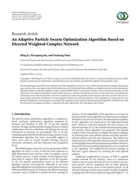 Pdf An Adaptive Particle Swarm Optimization Algorithm Based On