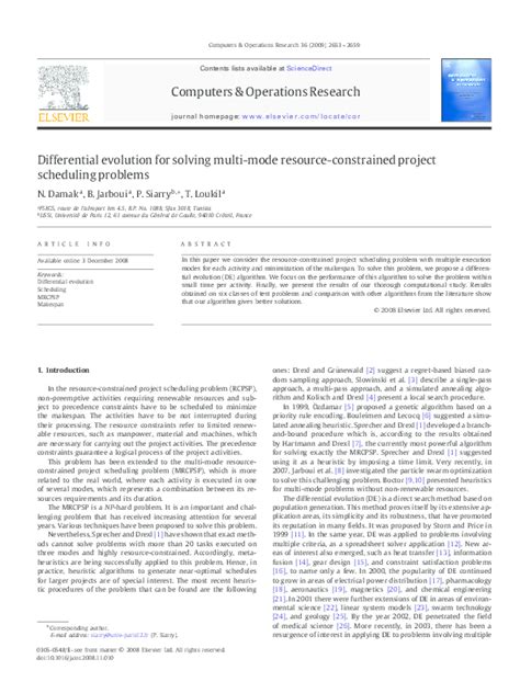 Pdf Differential Evolution For Solving Multi Mode Resource