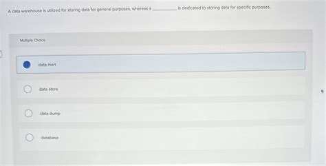 Solved A Data Warehouse Is Utilized For Storing Data For