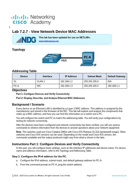 727 Lab View Network Device Mac Addresses Stu Completed Pdf Computer Network