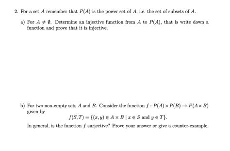 solved 2 for a set a remember that p a is the power set of a i e the set of subsets of a