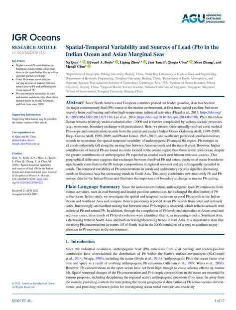 Spatial‐temporal Variability And Sources Of Lead Pb In The Indian